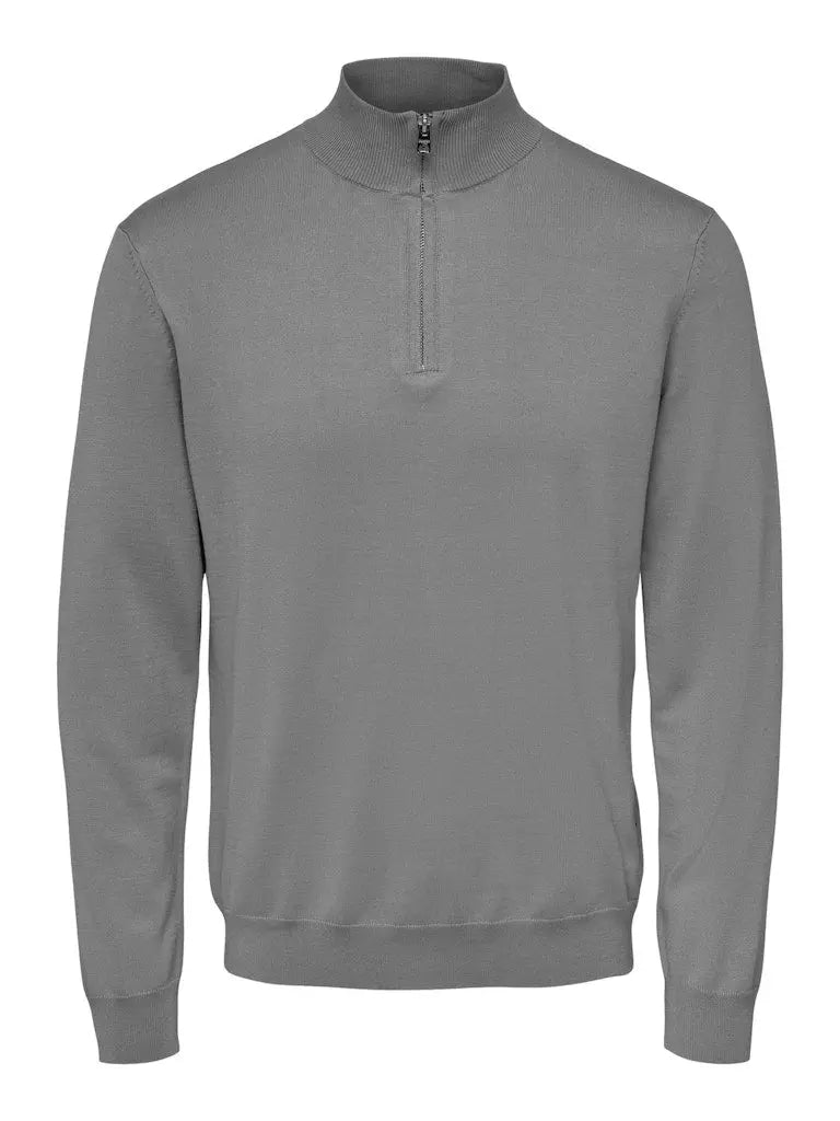 Wyler Half Zip - Medium Grey Melange - thebasicshop.no